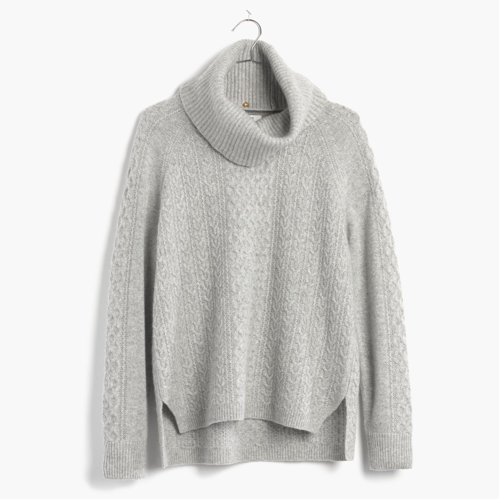 Madewell Cashmere Convertible Turtleneck Sweater In Cableknit In Grey